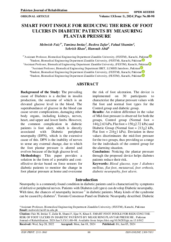 (PDF) Smart Foot Insole for Reducing the Risk of Foot Ulcers in ...