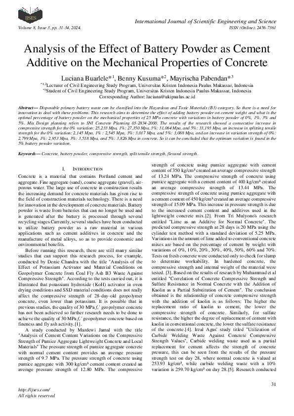(PDF) Analysis of the Effect of Battery Powder as Cement Additive on ...