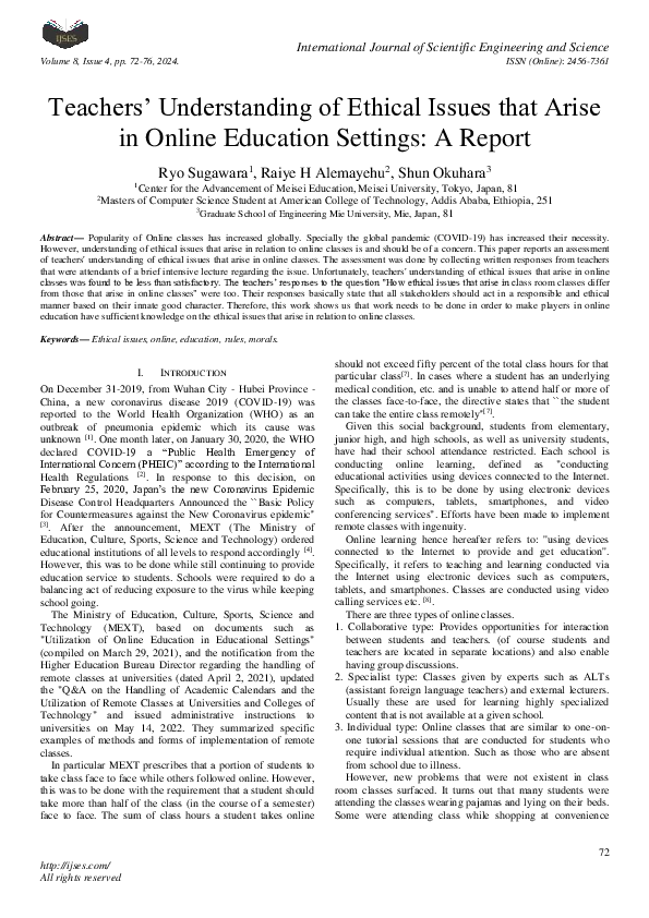 (PDF) Teachers' Understanding of Ethical Issues that Arise in Online ...