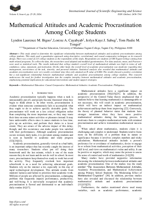 (PDF) Mathematical Attitudes and Academic Procrastination Among College Students
