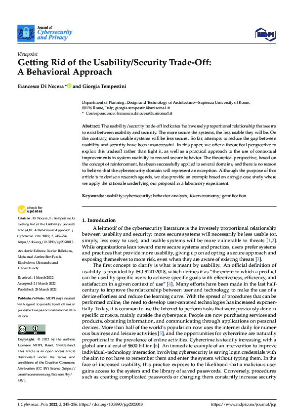 (PDF) Getting Rid of the Usability/Security Trade-Off: A Behavioral ...