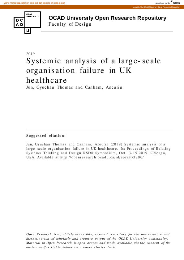 (PDF) Systemic analysis of a large-scale organisation failure in UK ...