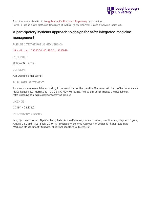 (PDF) A participatory systems approach to design for safer integrated ...