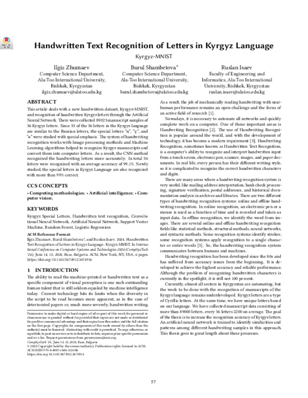 (PDF) Handwritten Text Recognition of Letters in Kyrgyz Language