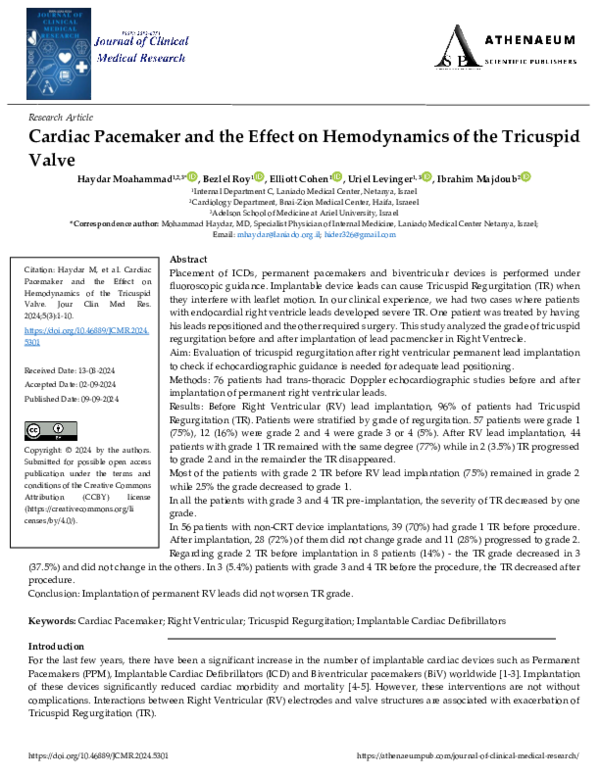 (PDF) Cardiac Pacemaker and the Effect on Hemodynamics of the Tricuspid ...
