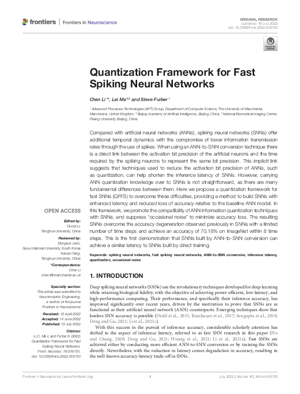 (PDF) Quantization Framework for Fast Spiking Neural Networks