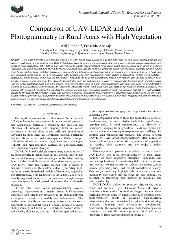 Pdf Comparison Of Uav Lidar And Aerial Photogrammetry In Rural Areas