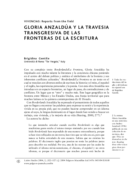 (PDF) Gloria Anzaldúa Y La Travesia Transgresiva de las Fronteras de la ...