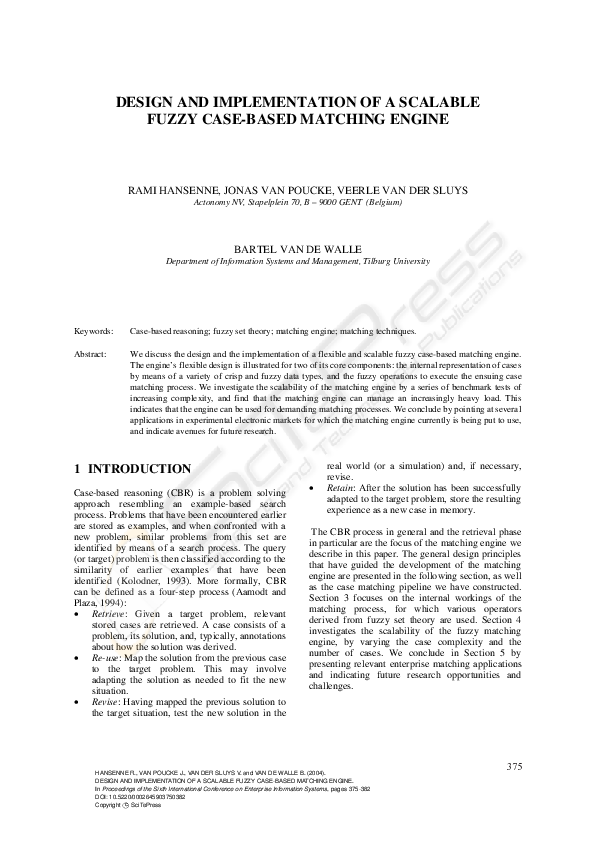 Pdf Design And Implementation Of A Scalable Fuzzy Case Based Matching Engine 9396