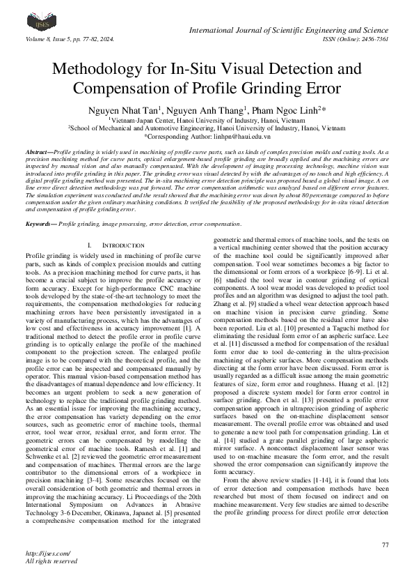 (PDF) Methodology for In-Situ Visual Detection and Compensation of Profile Grinding Error
