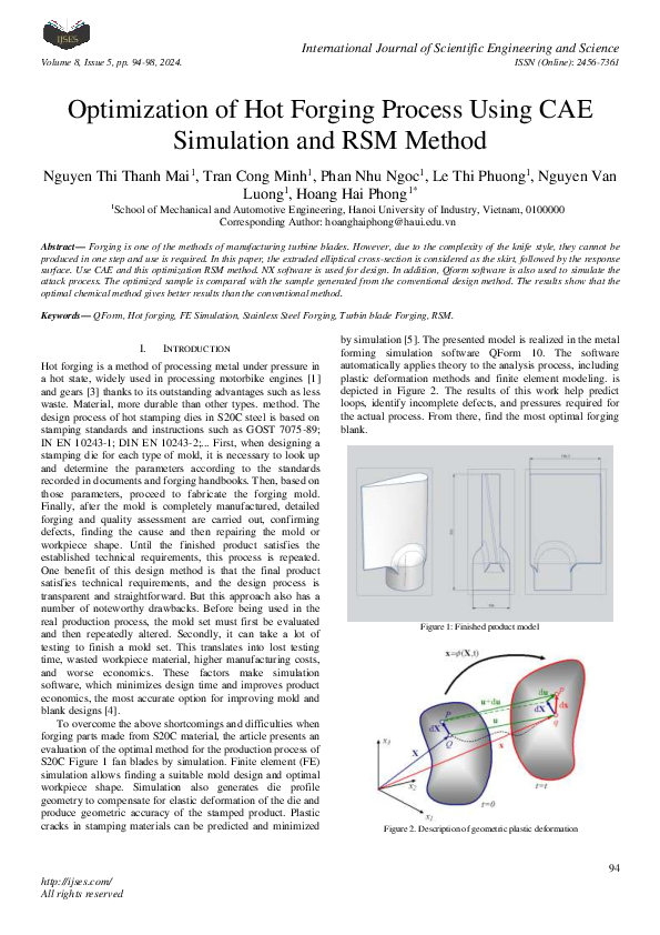 (PDF) Optimization of Hot Forging Process Using CAE Simulation and RSM Method