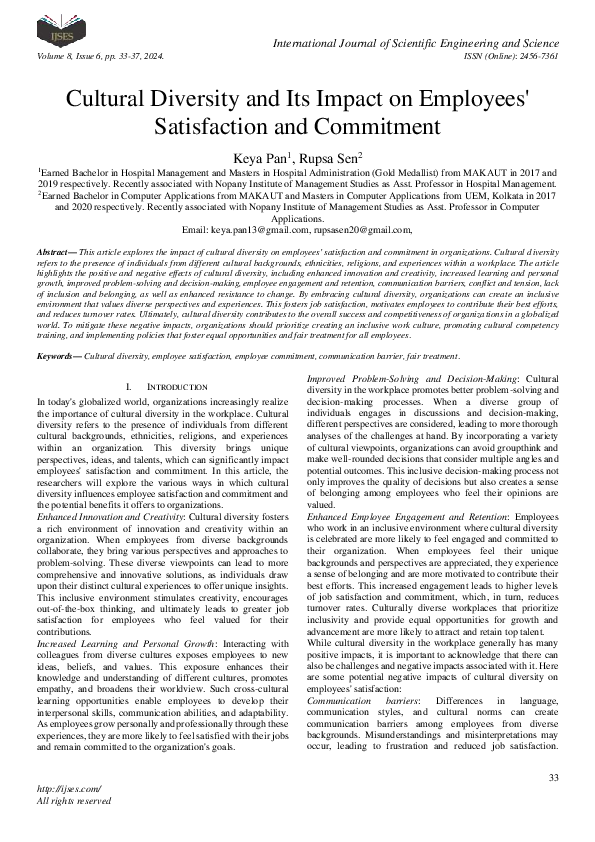 (PDF) Cultural Diversity and Its Impact on Employees' Satisfaction and ...