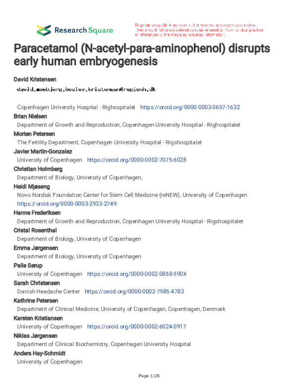 (PDF) Paracetamol (N-acetyl-para-aminophenol) disrupts early human ...