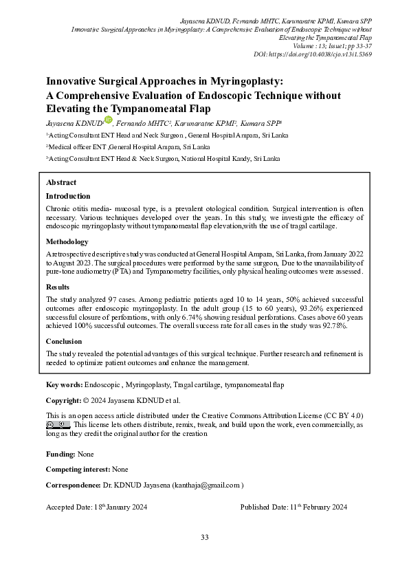 (PDF) Innovative surgical approaches in myringoplasty: A comprehensive ...