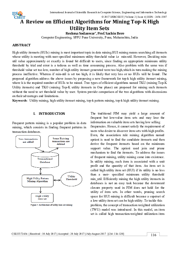 (PDF) A Review on Efficient Algorithms for Mining Top-K High Utility Item Sets