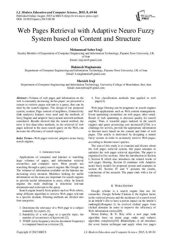 (PDF) Web Pages Retrieval with Adaptive Neuro Fuzzy System based on ...
