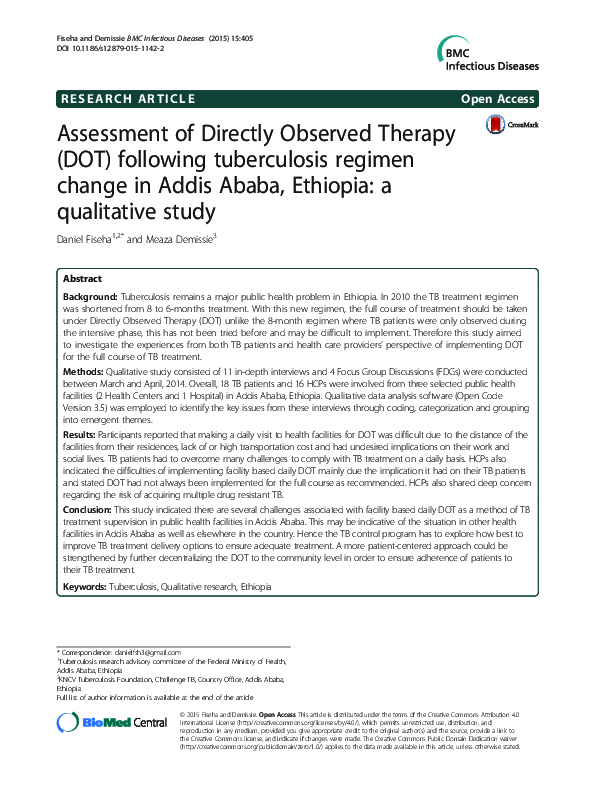(PDF) Assessment of Directly Observed Therapy (DOT) following tuberculosis regimen change in ...