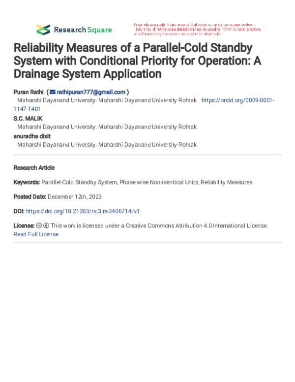 (PDF) Reliability Measures of a Parallel-Cold Standby System with ...