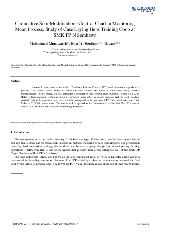 (PDF) Cumulative Sum Modifications Control Chart in Monitoring Mean Process, Study of Case ...