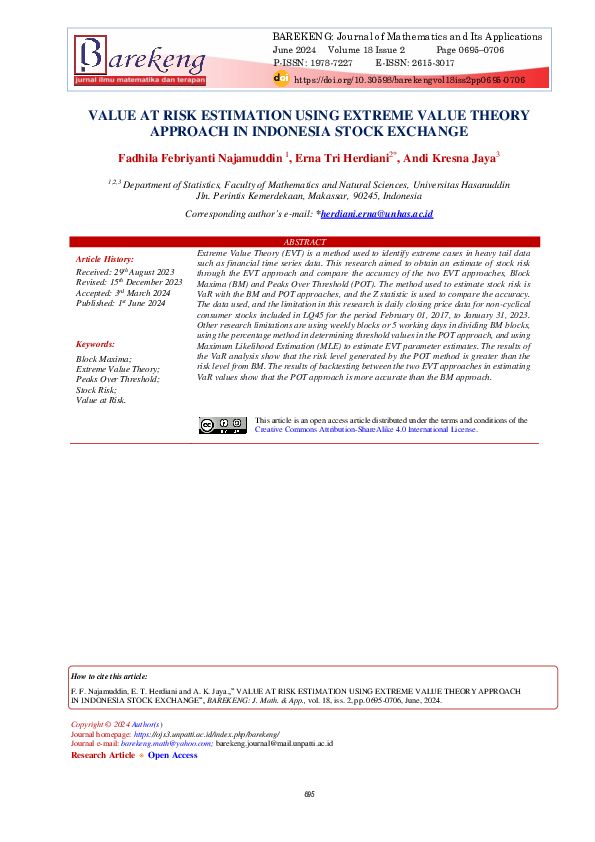 (PDF) Value at Risk Estimation Using Extreme Value Theory Approach in Indonesia Stock Exchange