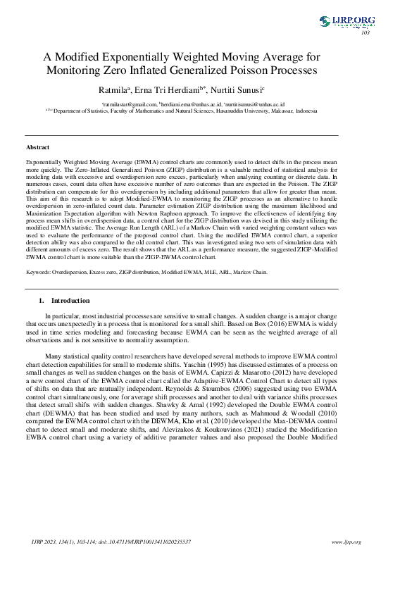 (PDF) A Modified Exponentially Weighted Moving Average for Monitoring Zero Inflated Generalized ...