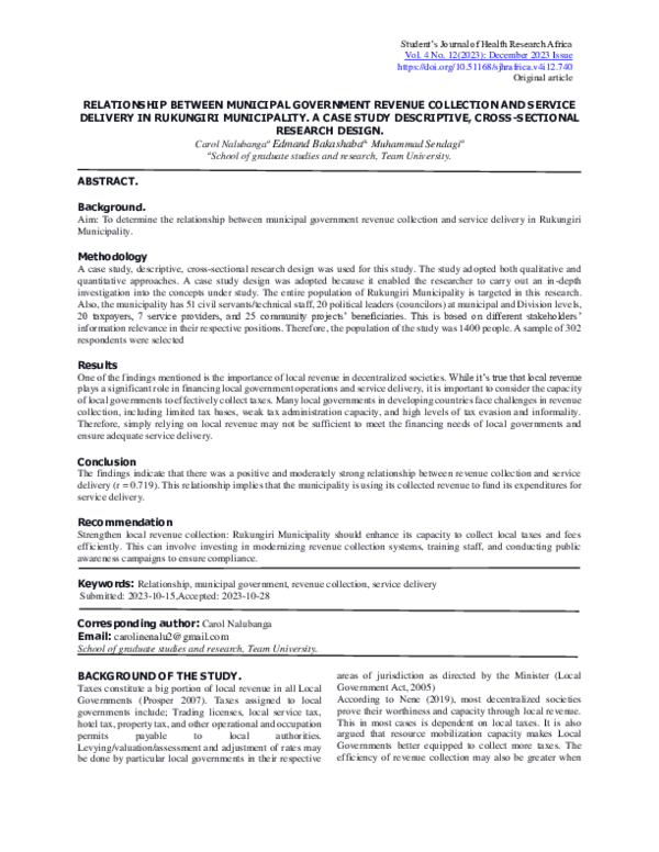 (PDF) Relationship Between Municipal Government Revenue Collection and ...