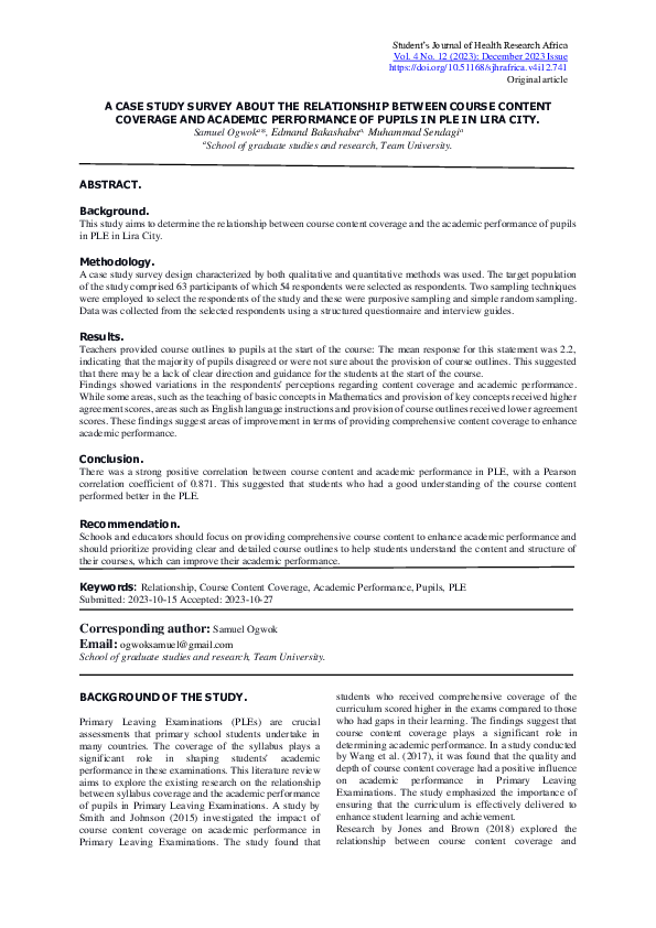 (PDF) A Case Study Survey About the Relationship Between Course Content ...