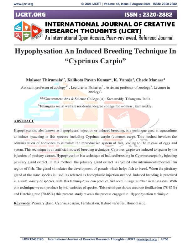 (PDF) Hypophysation An Induced Breeding Technique In "Cyprinus Carpio"