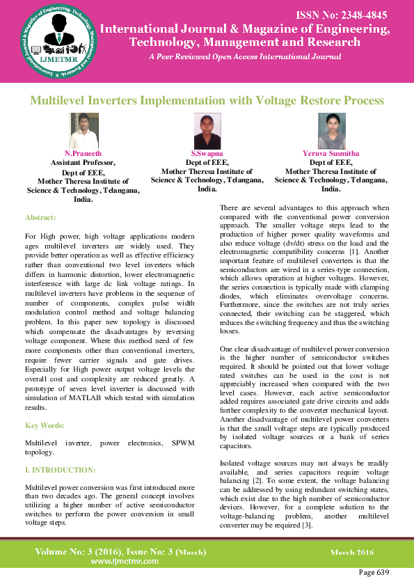 (PDF) Multilevel Inverters Implementation with Voltage Restore Process
