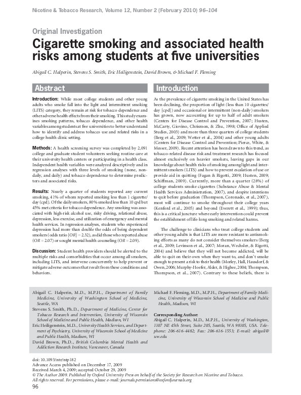 Cigarette smoking and associated health risks among students at five ...