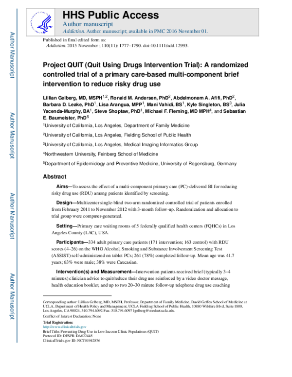 (PDF) Project QUIT (Quit Using Drugs Intervention Trial): a randomized controlled trial of a ...