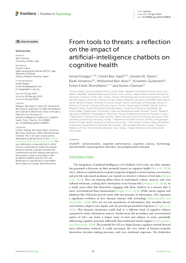 (PDF) From tools to threats: a reflection on the impact of artificial-intelligence chatbots on ...