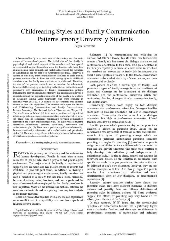 (PDF) Childrearing Styles And Family Communication Patterns Among ...
