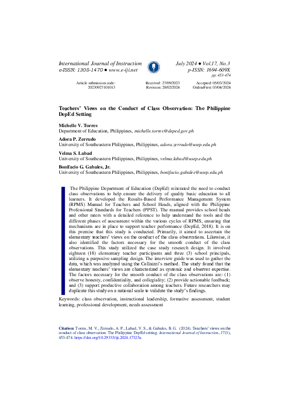 (PDF) Teachers’ Views on the Conduct of Class Observation: The ...