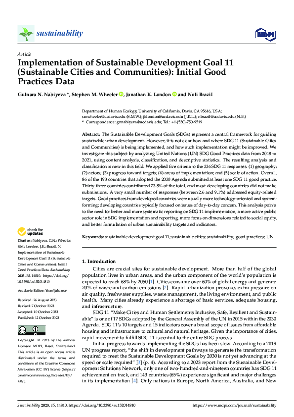 (PDF) Implementation of Sustainable Development Goal 11 (Sustainable ...