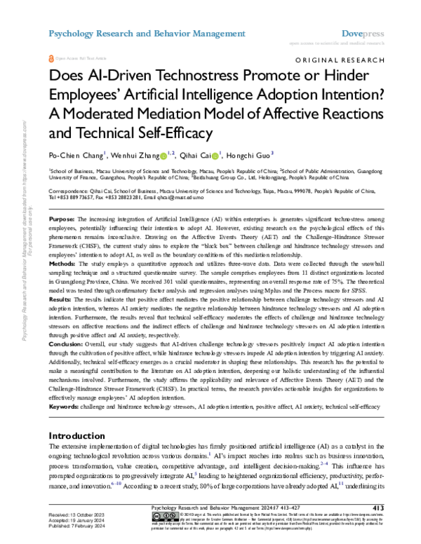 (PDF) Does AI-Driven Technostress Promote or Hinder Employees’ Artificial Intelligence Adoption ...