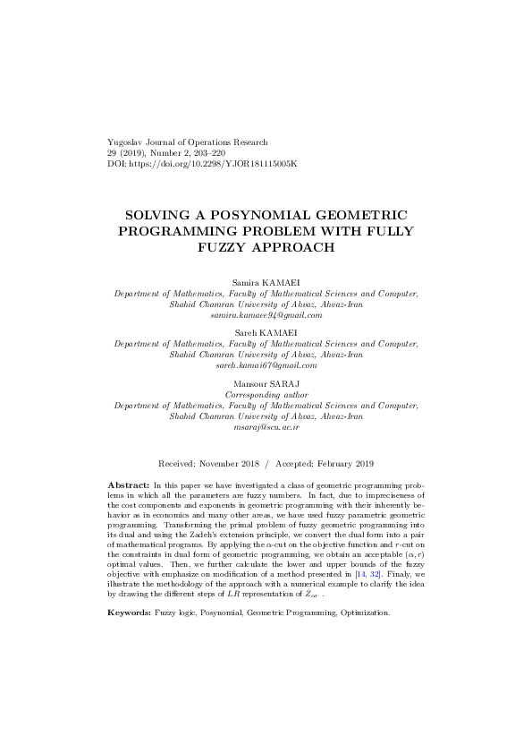 (PDF) Solving a posynomial geometric programming problem with fully fuzzy approach