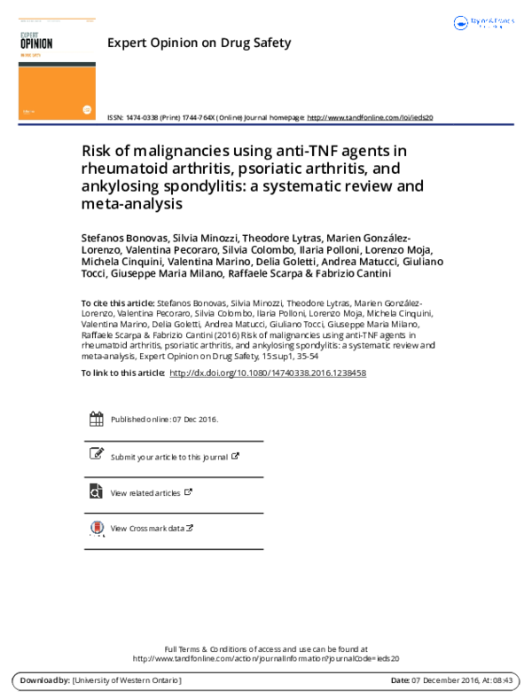 (PDF) Risk of malignancies using anti-TNF agents in rheumatoid arthritis, psoriatic arthritis ...