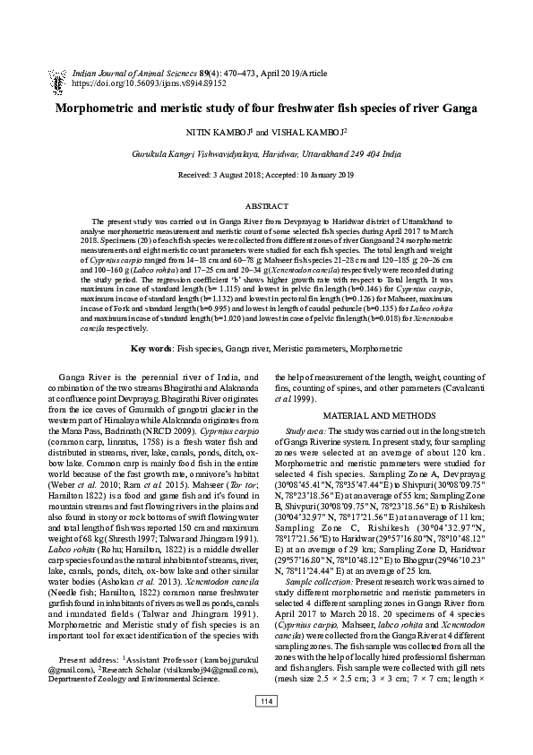 (PDF) Morphometric and meristic study of four freshwater fish species of river Ganga