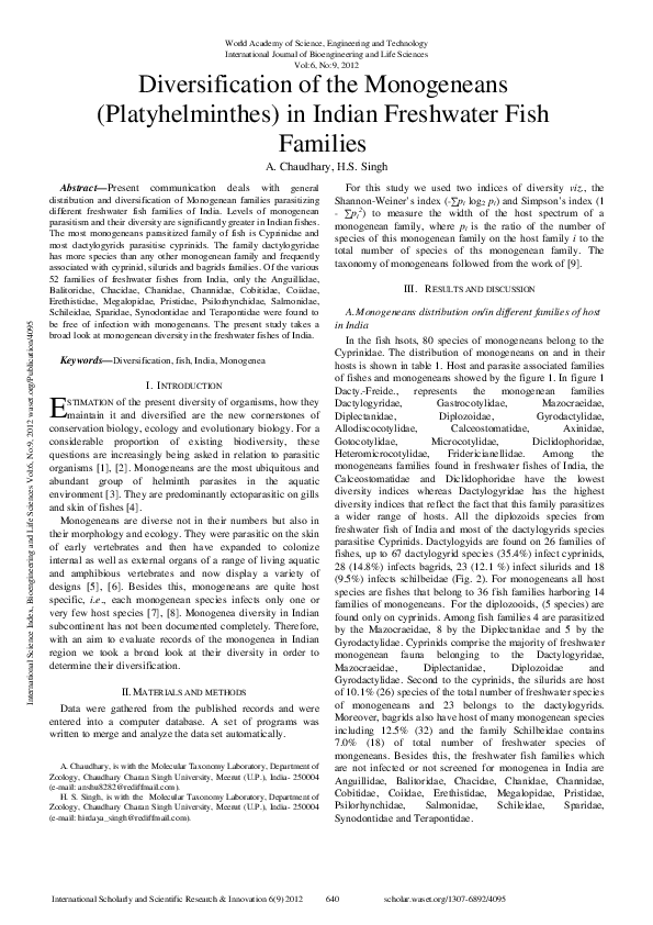 (PDF) Diversification Of The Monogeneans (Platyhelminthes) In Indian ...