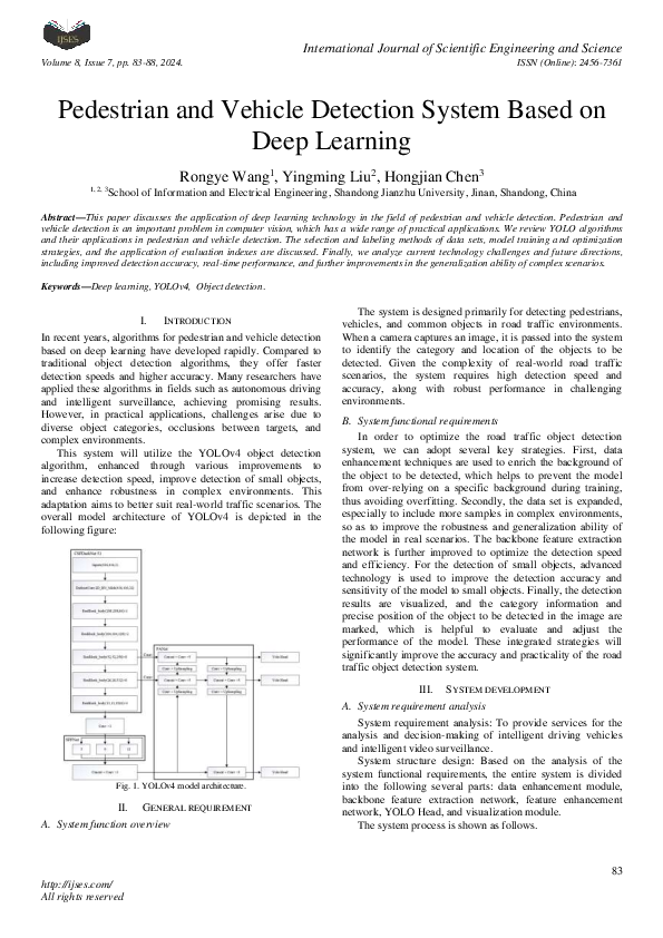 Pdf Pedestrian And Vehicle Detection System Based On Deep Learning