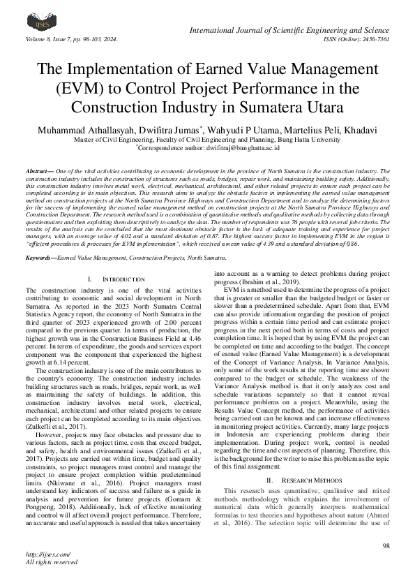 (PDF) The Implementation of Earned Value Management (EVM) to Control Project Performance in the ...
