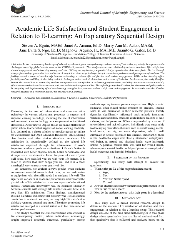 (PDF) Academic Life Satisfaction and Student Engagement in Relation to ...