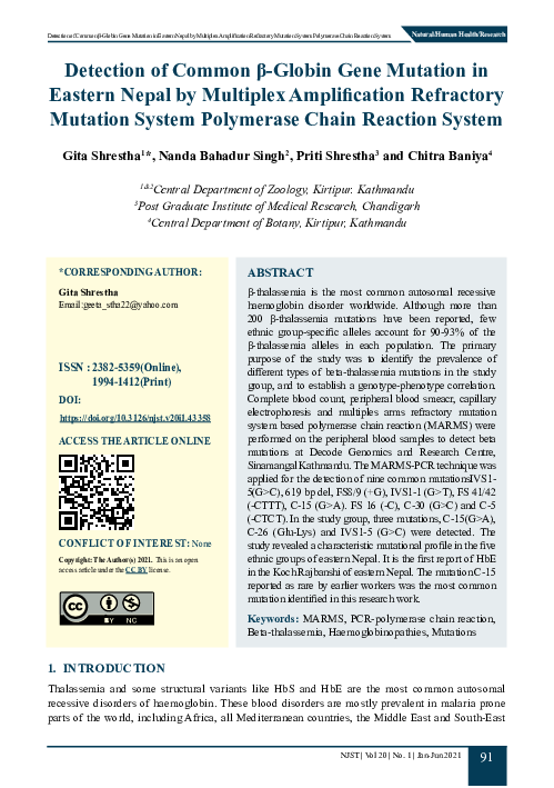(PDF) Detection of Common β-Globin Gene Mutation in Eastern Nepal by ...