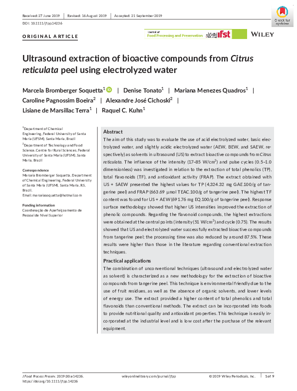 (PDF) Ultrasound extraction of bioactive compounds from Citrus ...