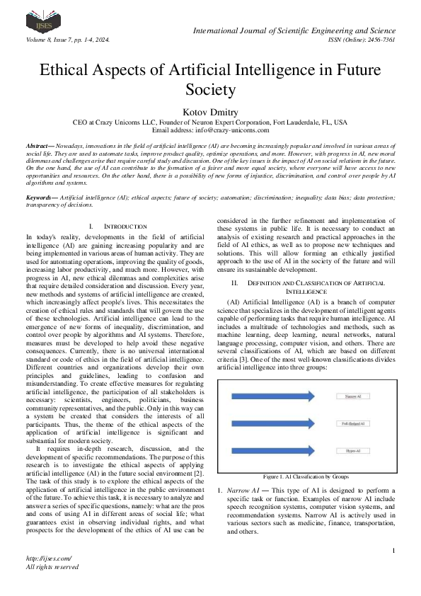 (PDF) Ethical Aspects of Artificial Intelligence in Future Society