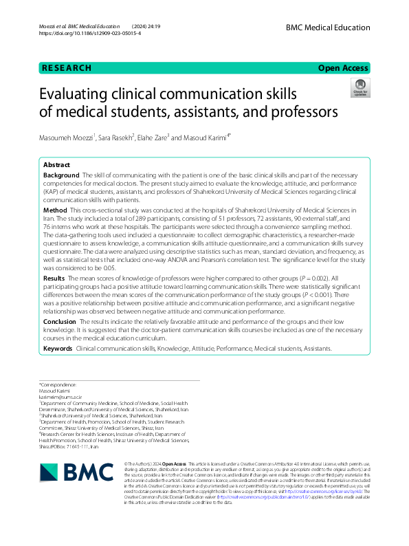 (PDF) Evaluating clinical communication skills of medical students ...
