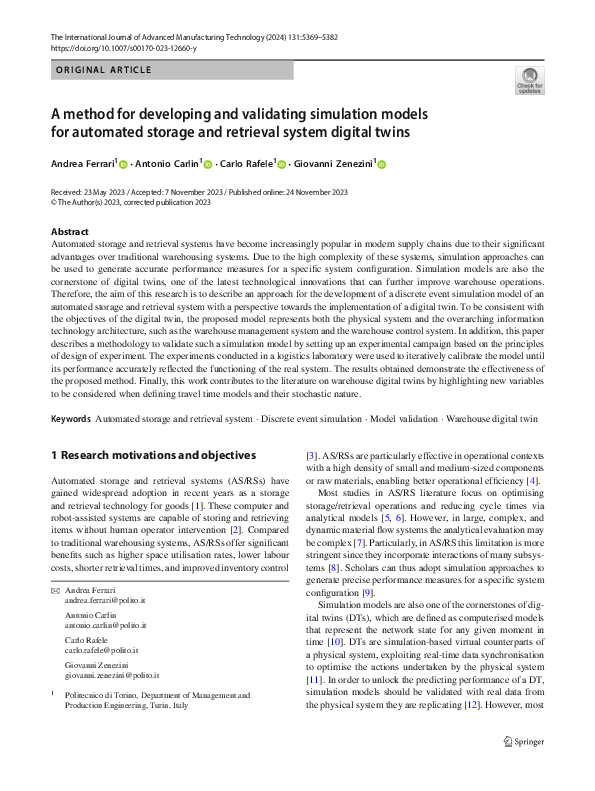 Pdf A Method For Developing And Validating Simulation Models For Automated Storage And