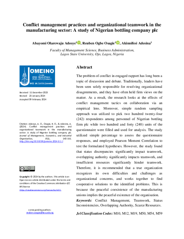 (PDF) Conflict management practices and organizational teamwork in the ...