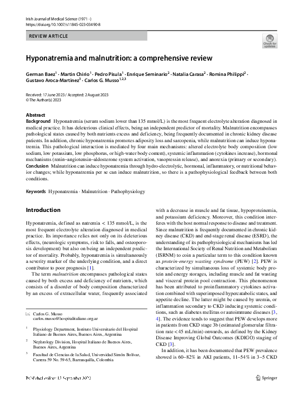 (PDF) Hyponatremia and malnutrition: a comprehensive review